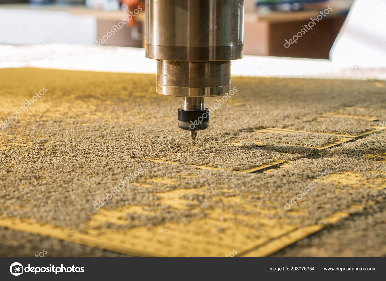 Turning and milling machine with CNC. The chip is on the surface of the ...