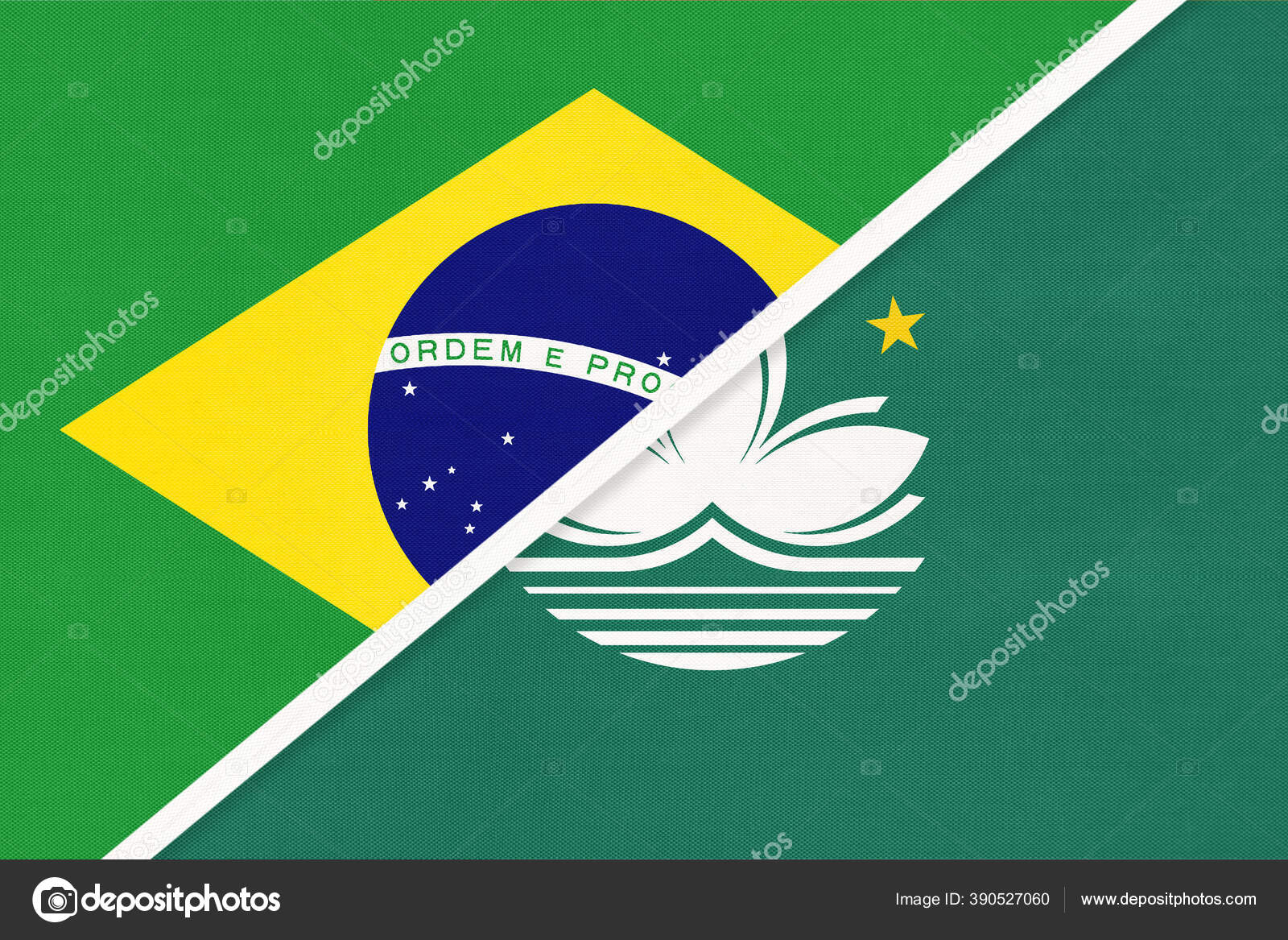 Republic Brazil Macau Macao Symbol Two National Flags Textile ...