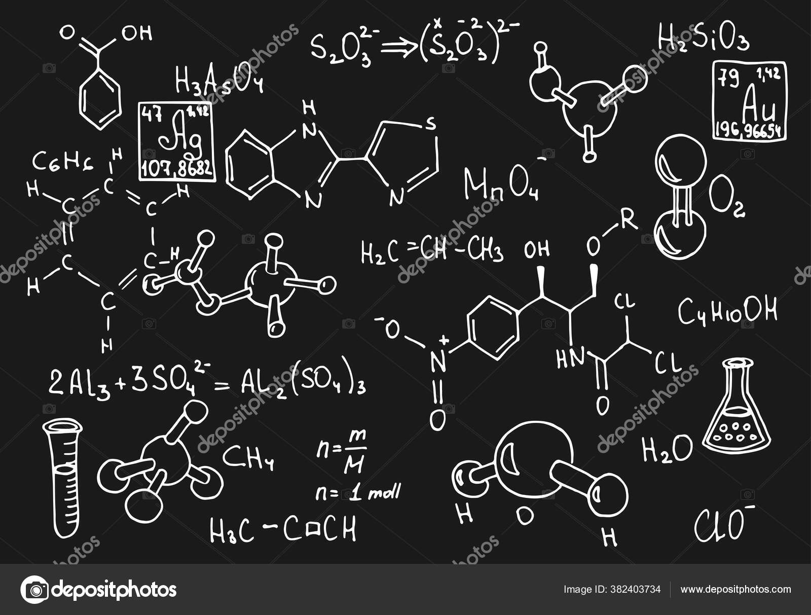 Chemical Formula Outlines Blackboard Vector Doodle Set Education ...