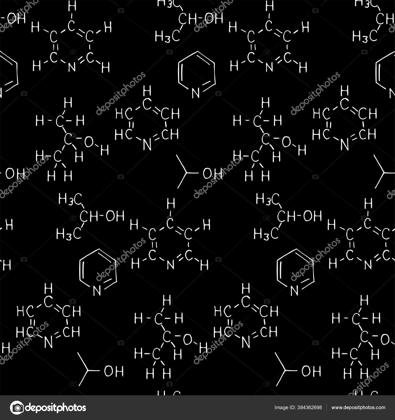 Chemical Formula Outlines Blackboard Vector Hand Drawn Seamless Pattern ...