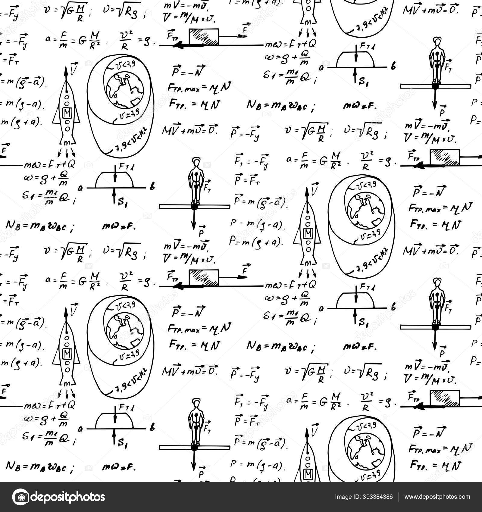 Law Force Gravity Physical Equations Whiteboard Vector Hand Drawn ...