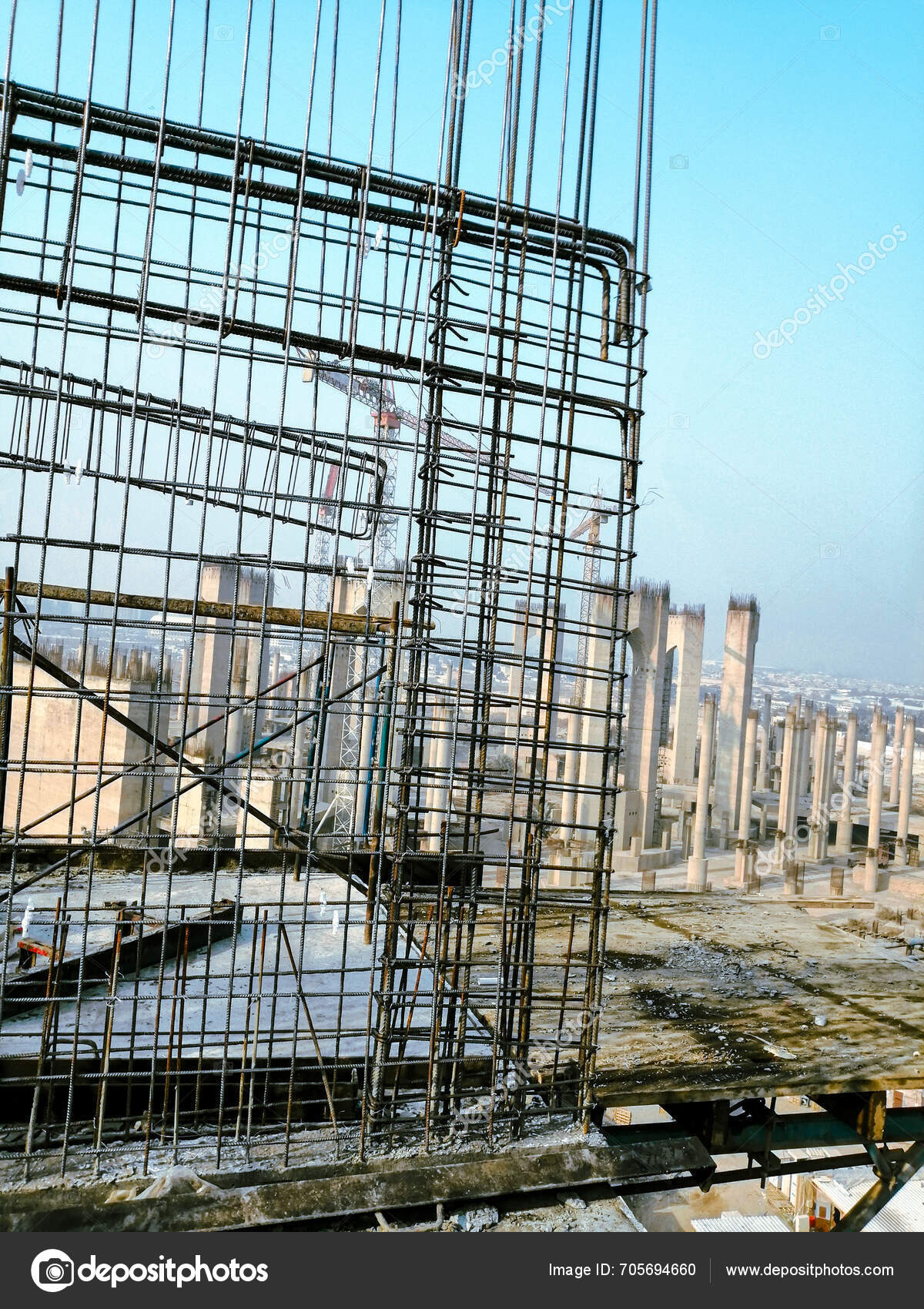 Construction Site Scaffolding Crane Scene One Progress Hard Work ...