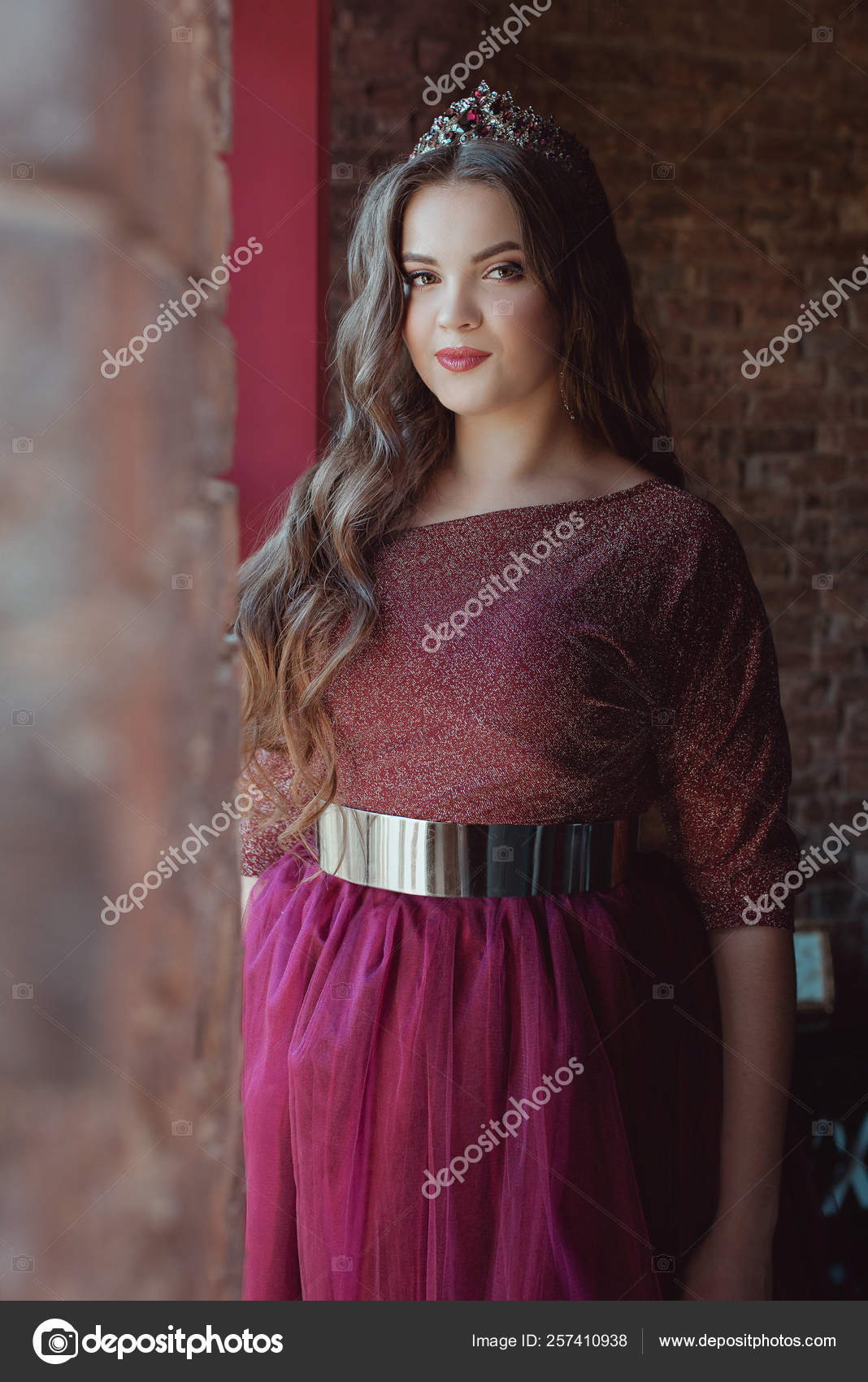 Portrait Beautiful Young Pretty Cute Woman Princess Queen Long Purple ...