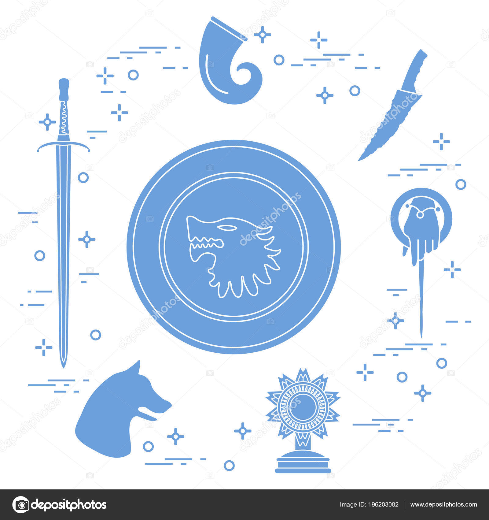Symbols Popular Fantasy Television Series Art Cinema Theme Stock Vector ...