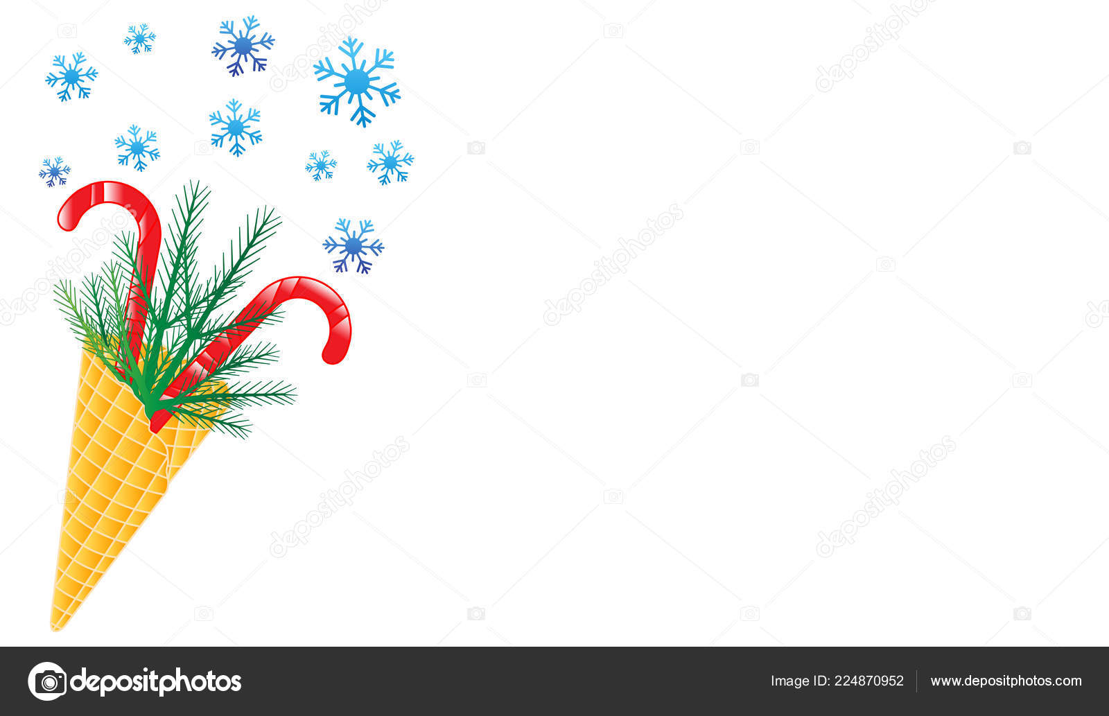 Vector Illustration Ice Cream Cone Candy Canes Snowflakes Sprig ...
