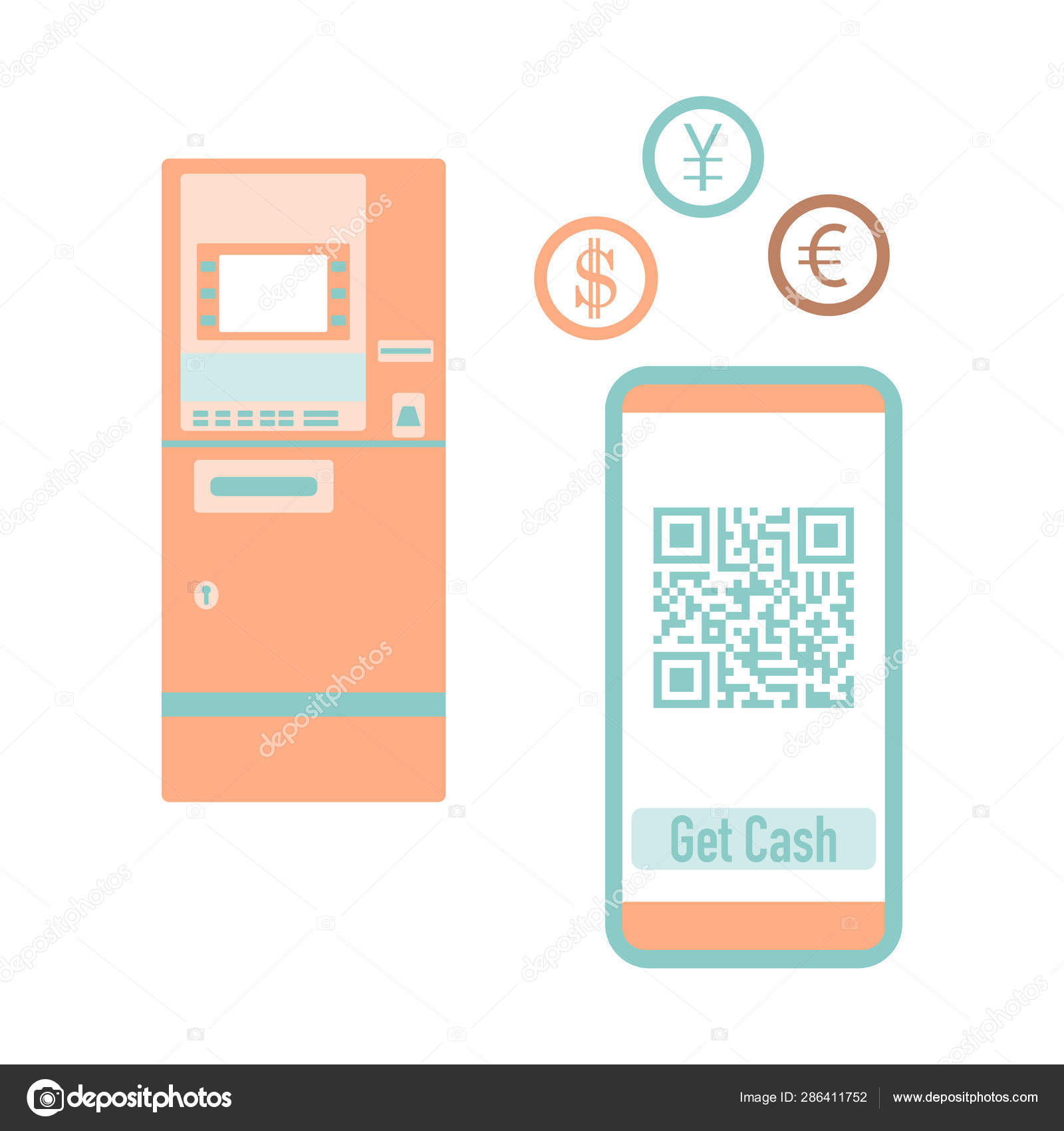 Phone with qr code, ATM cash withdrawal. Vector Stock Vector by ...