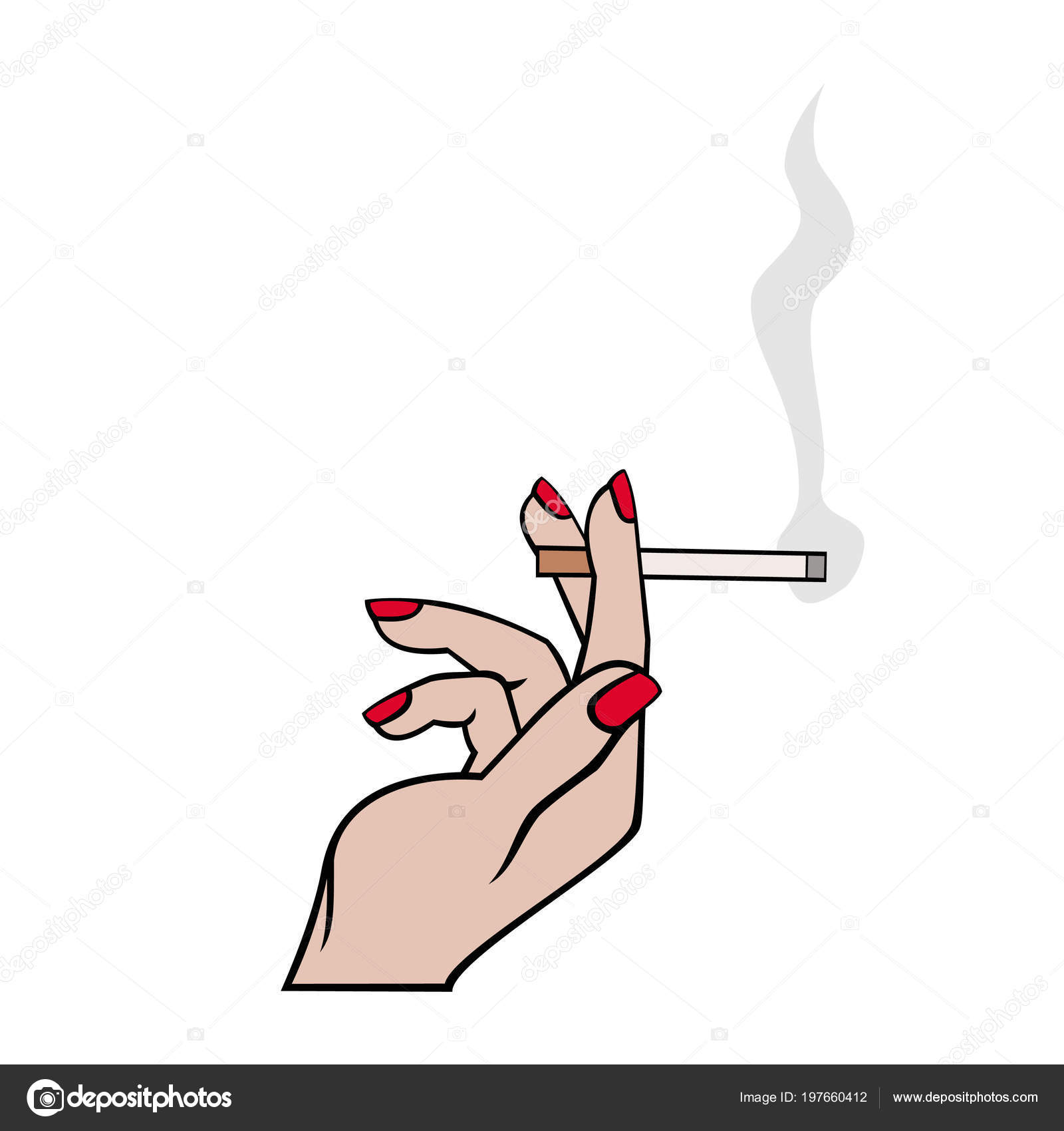 Woman's Hand Holds Cigarette Icon Sign Red Nails Vector Comic Stock ...