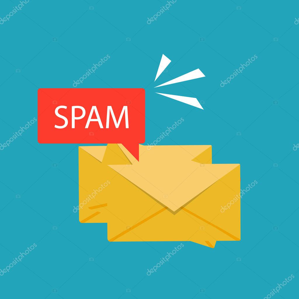 Atención mensaje de spam. Concepto de datos de spam. Ilustración ...