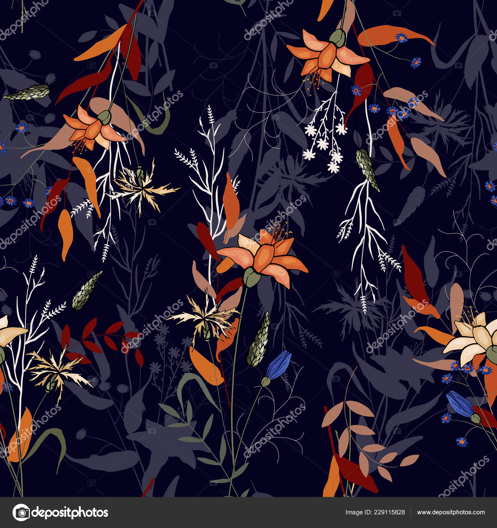 Botanical Motifs Isolated Seamless Flower Pattern Vintage Background ...