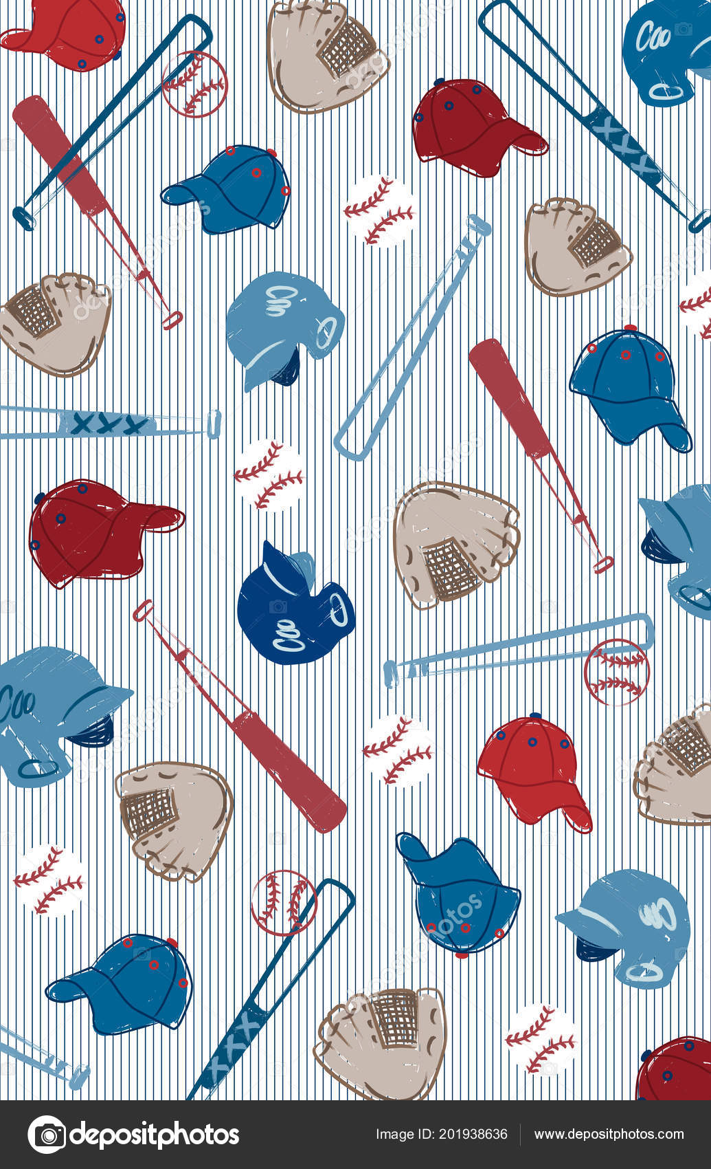 Baseball Vector Illustration Hand Drawn Design Elements Red White Blue ...