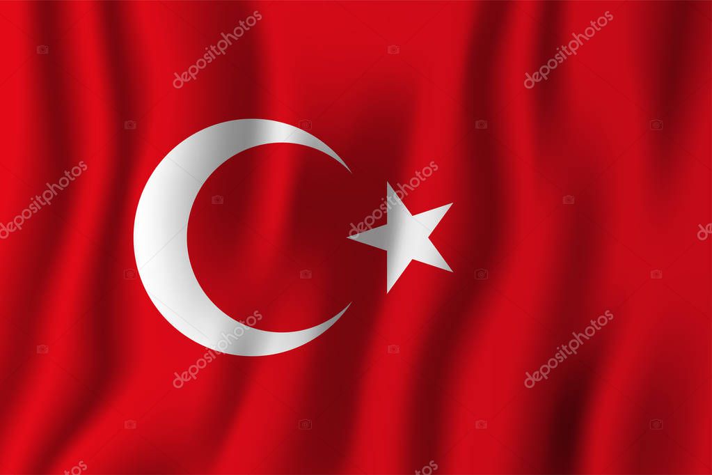 Turquía realista ondeando bandera vector ilustración. Símbolo nacional ...