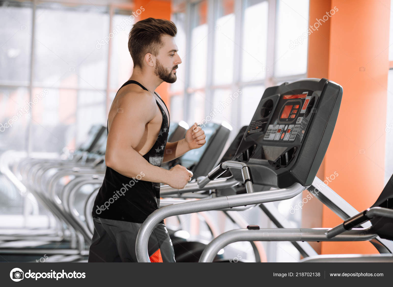 Handsome Pumped Man Runs Treadmill Gym Stock Photo by ©irinanevaa.gmail ...