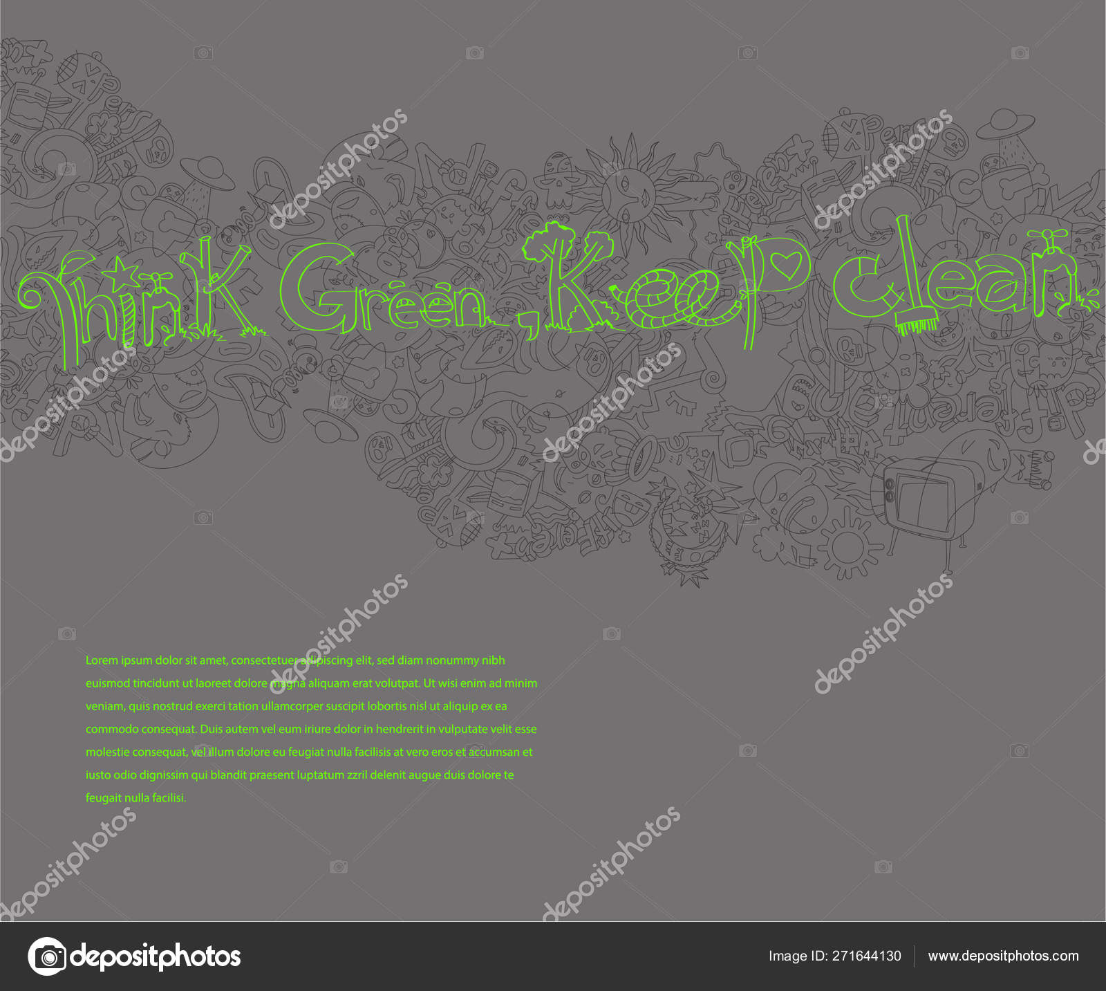 Colorful Vector Illustration Think Green Keep Clean Text Grey ...