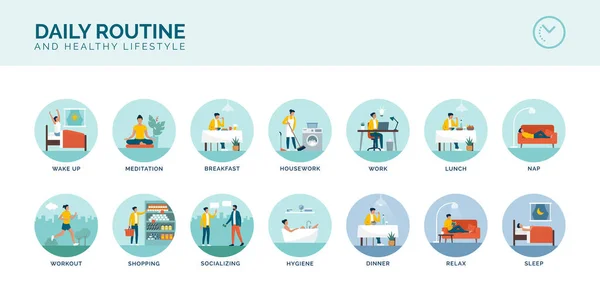 Clock Daily Activities Routine Woman Perfoming Different Tasks Day ...