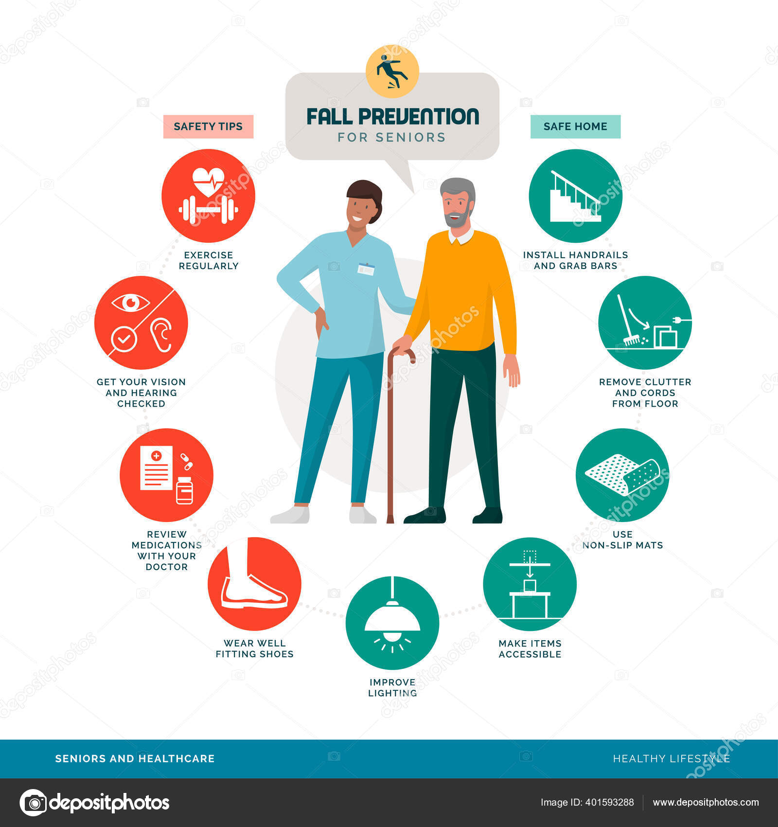 Senior Fall Prevention Tips Infographic Stock Illustration by ©elenabs ...