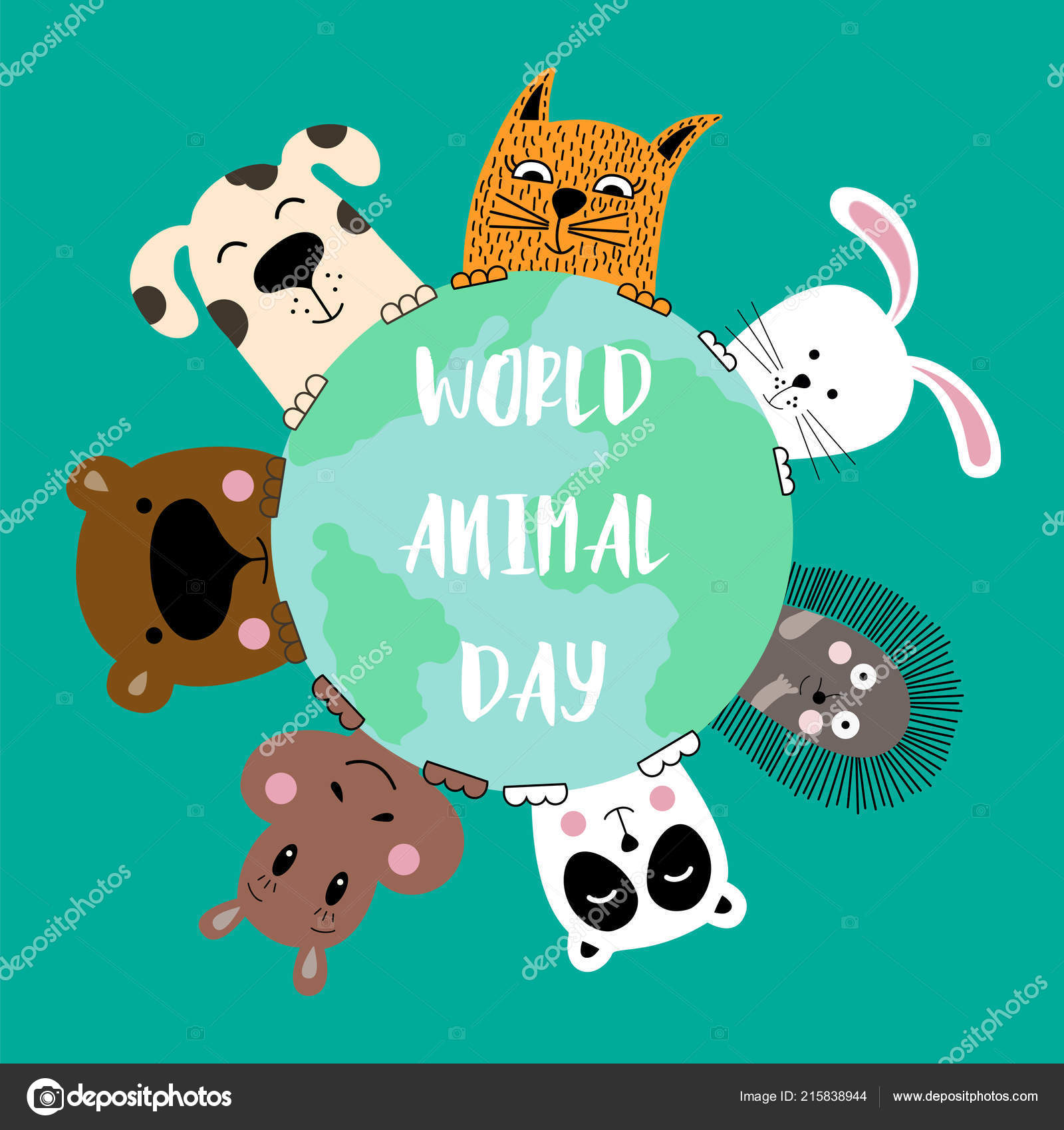 Banner Cat Dog Panda Bear Hippo Rabbit Hedgehog World Animal Stock ...