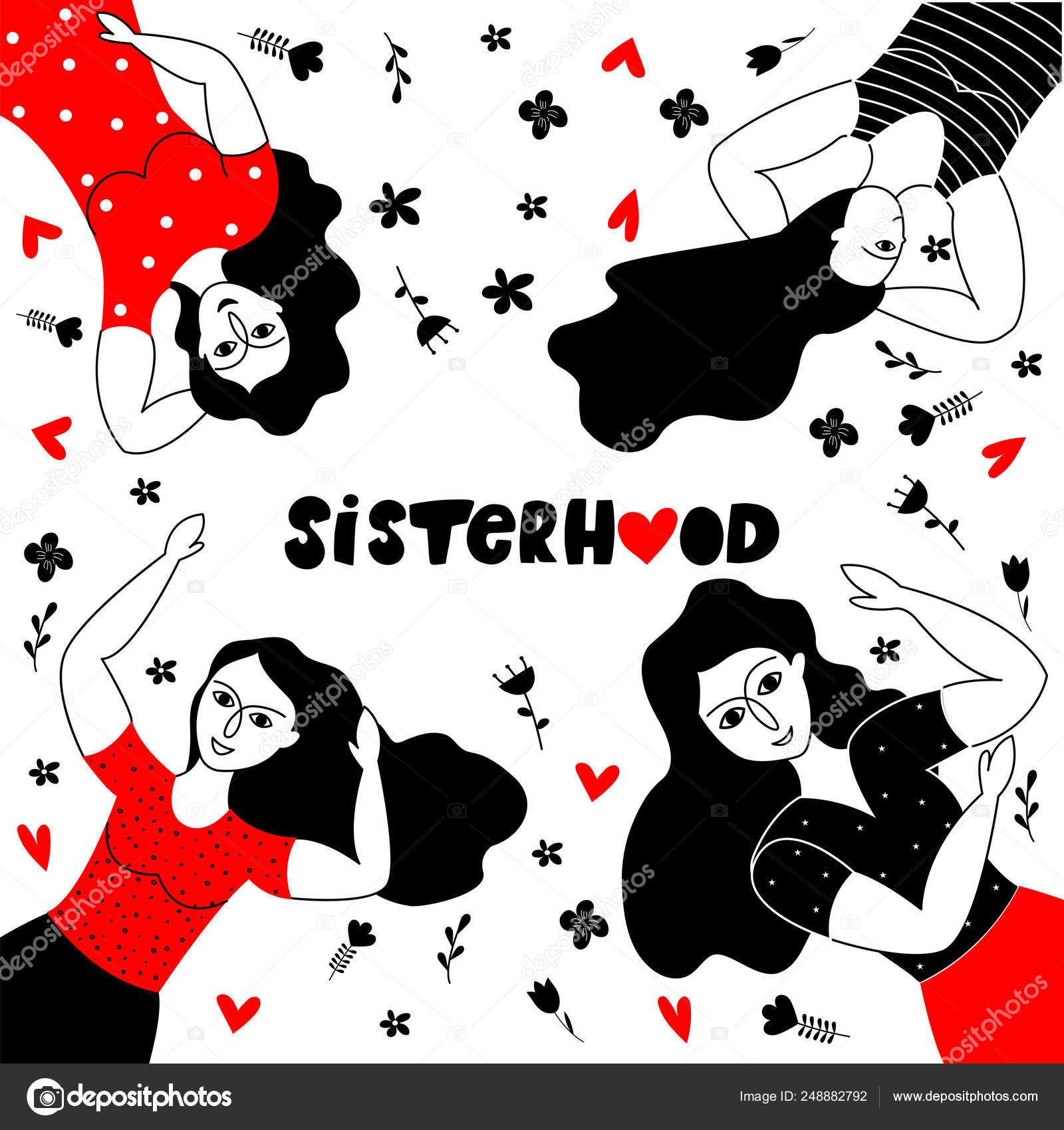 Four young girls lie on the ground around each other. Stock Vector by ...