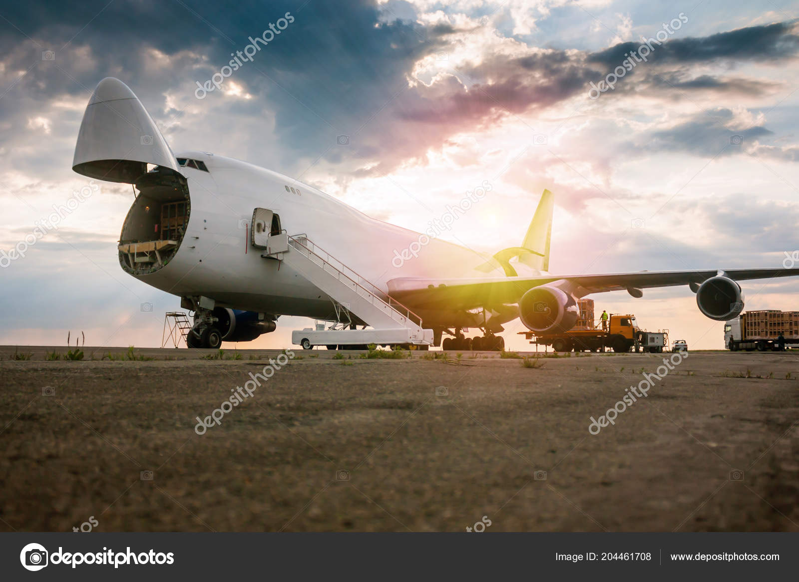 Unloading Wide Body Transport Cargo Plane Morning Sun Stock Photo by ...