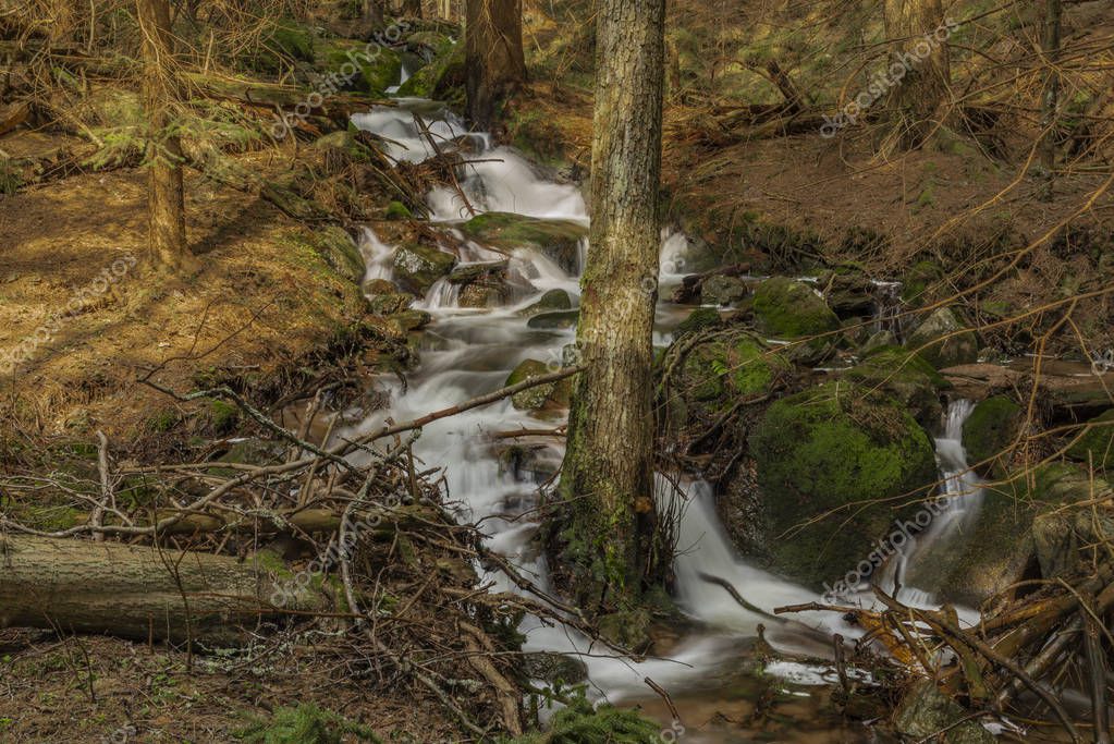 Gran agua de manantial en el bonito arroyo en el día de primavera en ...