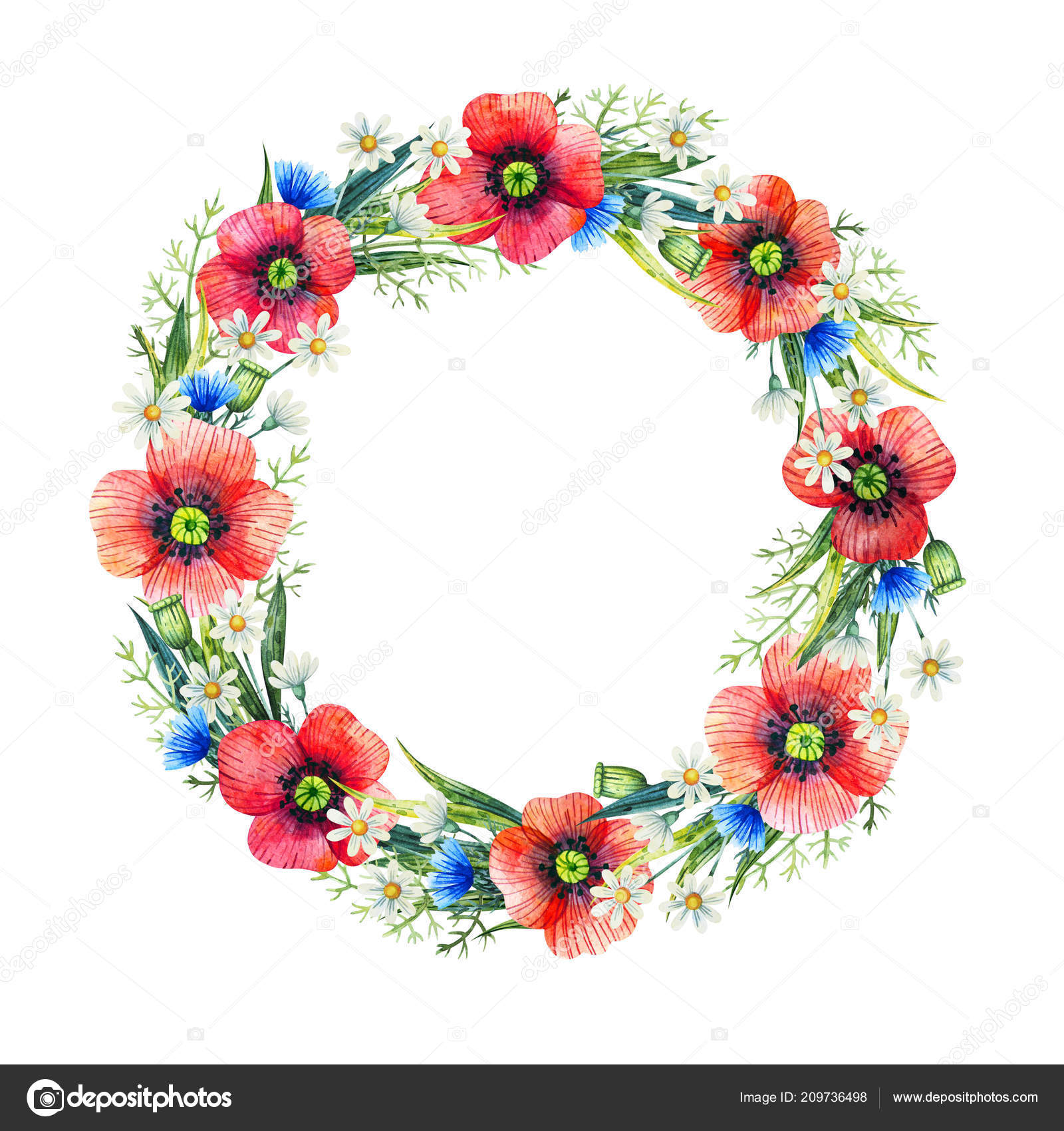 Watercolor floral wreath. Summer flowers. Hand drawn illustration ...