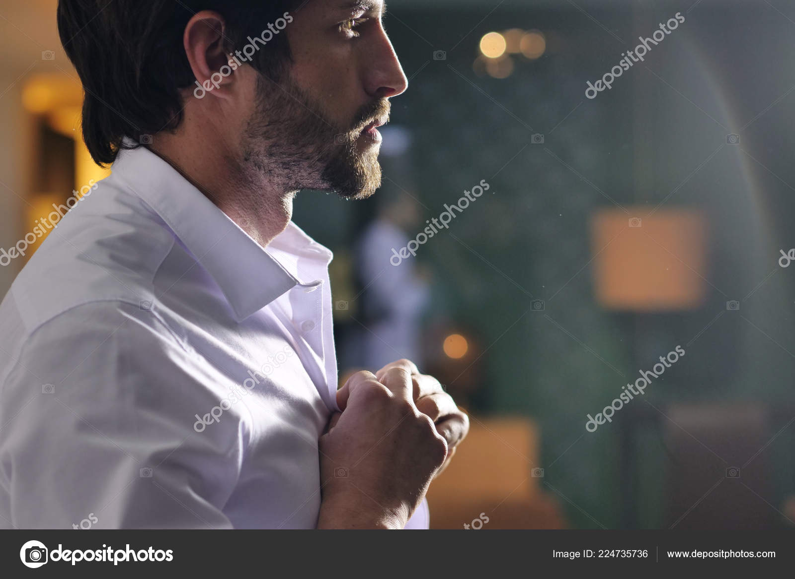 Handsome Man His Loft Dresses His Sexy White Shirt Looks — Stock Photo ...