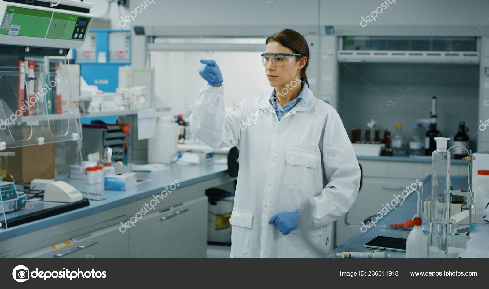 Portrait Futuristic Researcher Using Augmented Reality Screen Hologram ...