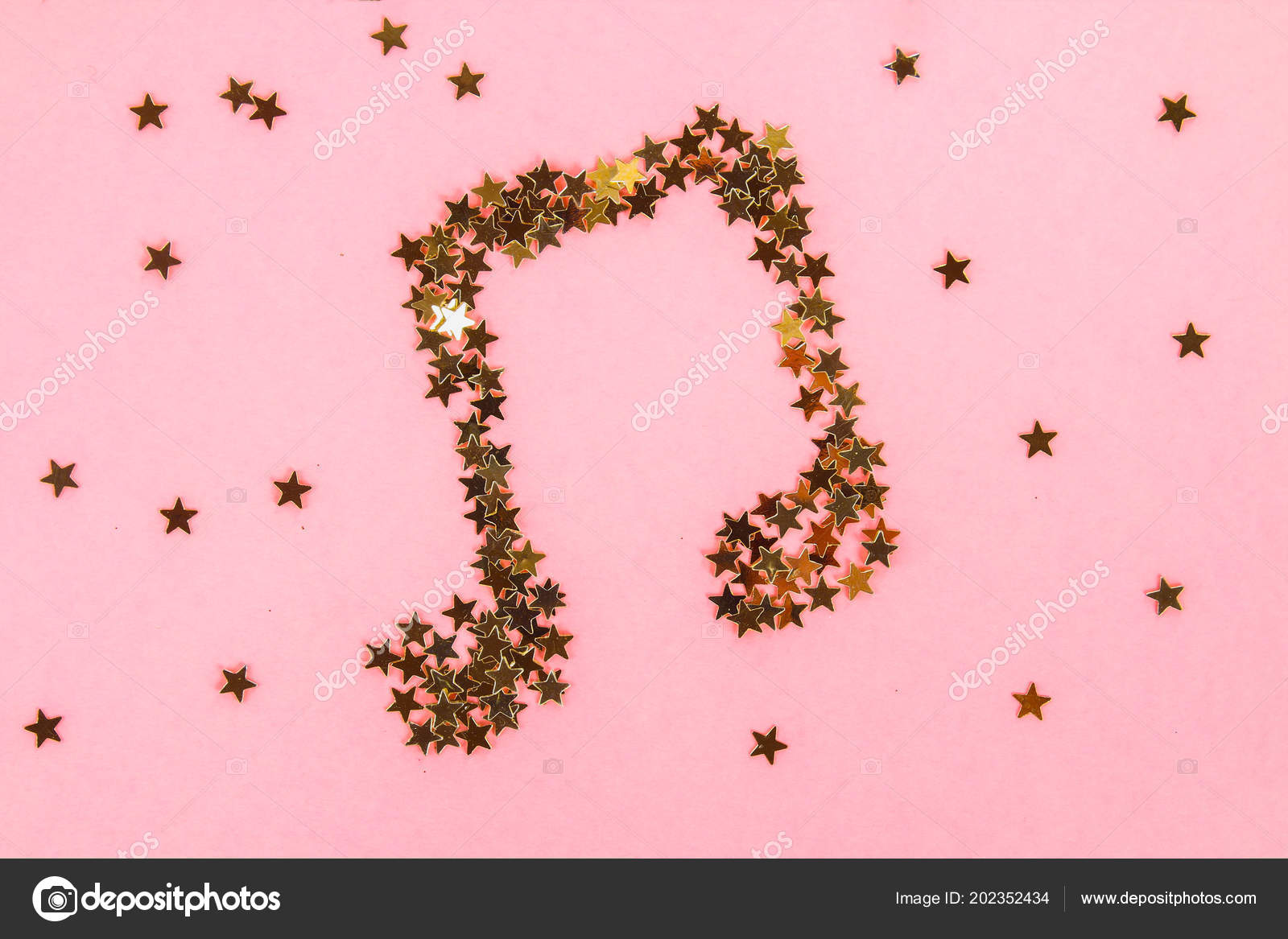 Musical Notes Starry Golden Confetti Lying Pink Pastel Background ...