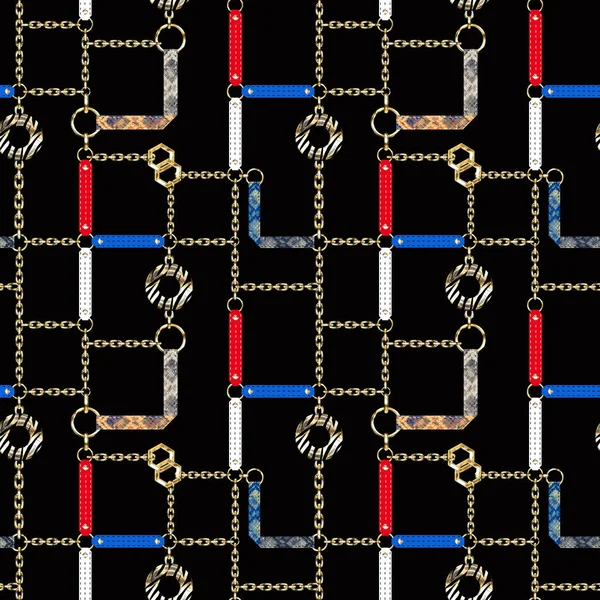 Seamless pattern with metal chains, leather colored straps. - Stock ...
