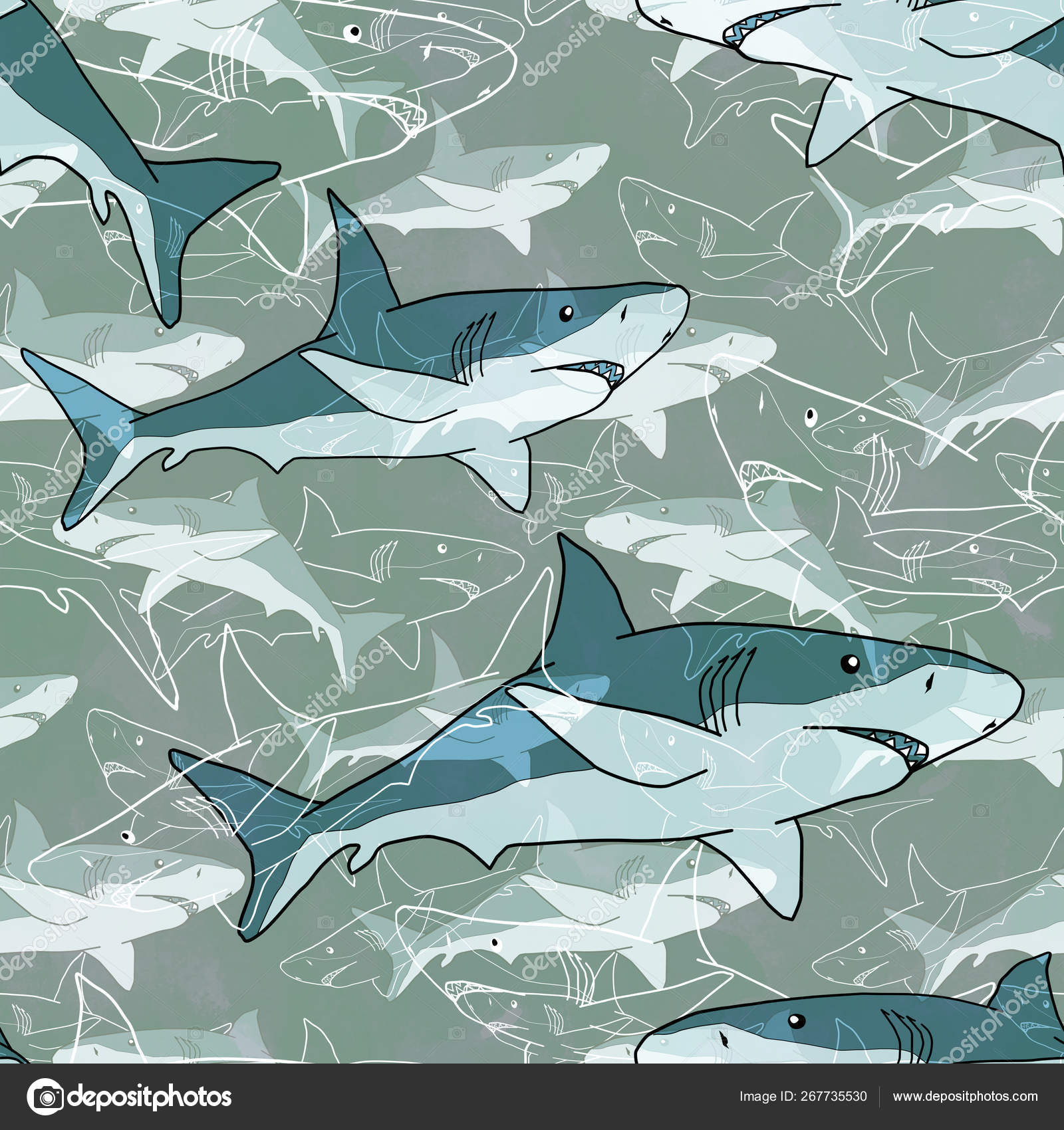 Seamless Abstract Sea Pattern Sharks Light Background Stock ...