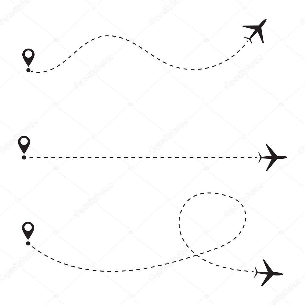 Conjunto de trayectoria de la línea del avión. Ilustración vectorial. 2024