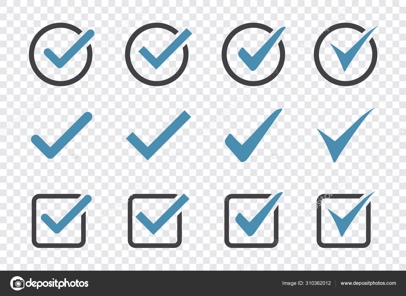 Set of check mark icon on a transparent background Stock Vector Image ...