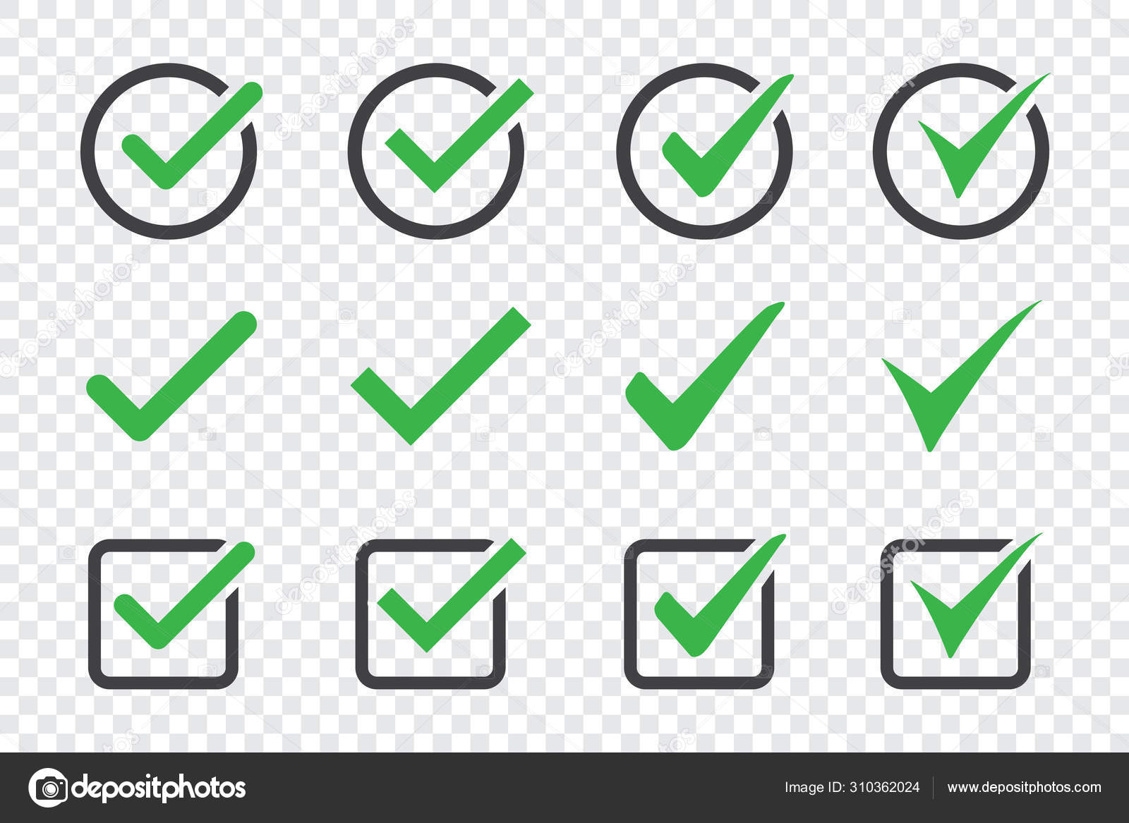 Set of check mark icon on a transparent background Stock Vector Image ...