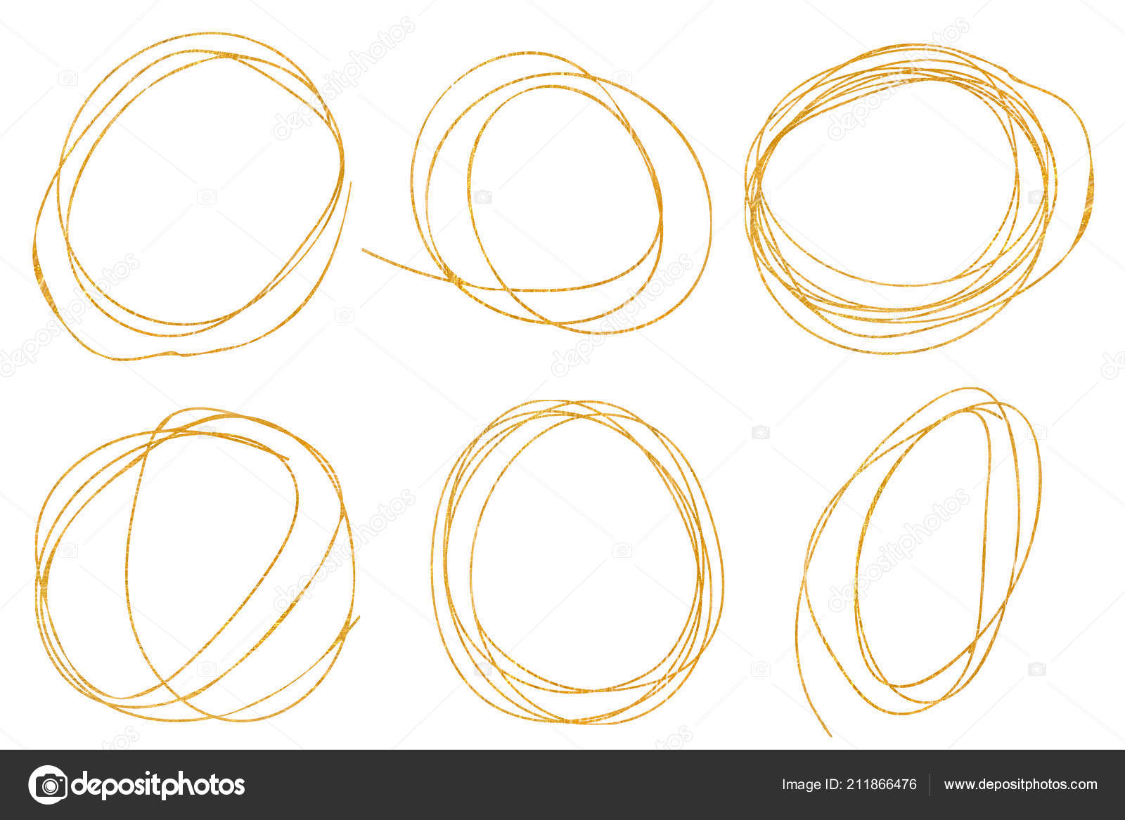 Doodle circle gold drawing sphere set with golden texture Stock Vector ...