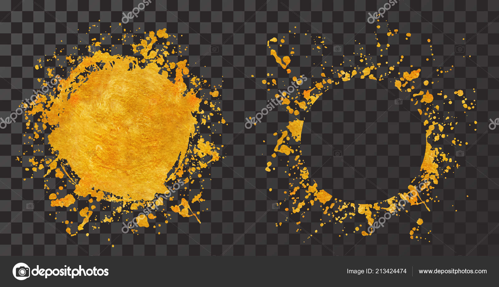 Splatter gold round frame backgrounds paints set with golden splash on ...