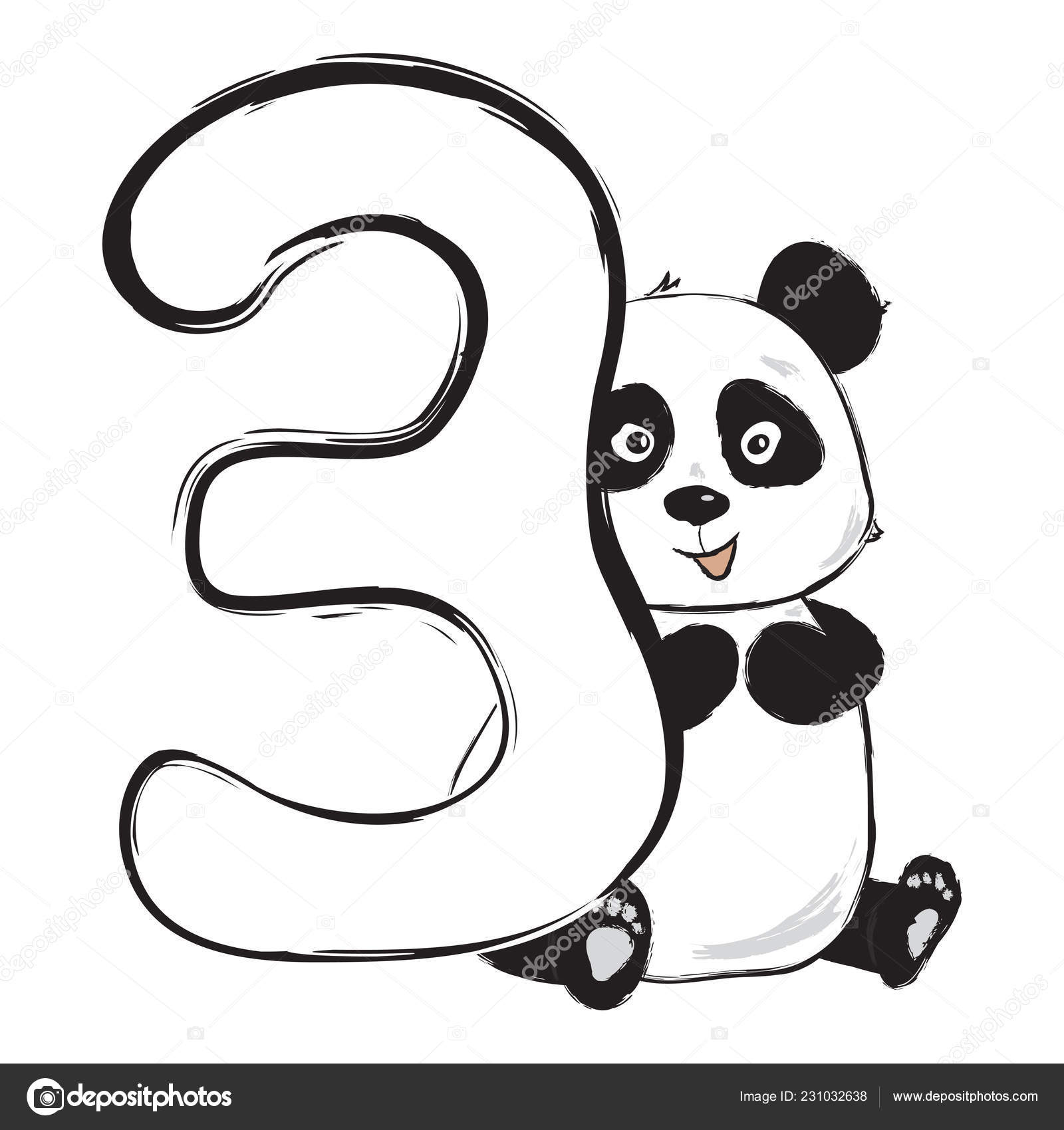 Panda Oso Lindo Animal Número Tres Con Ilustración Dibujos Animados ...