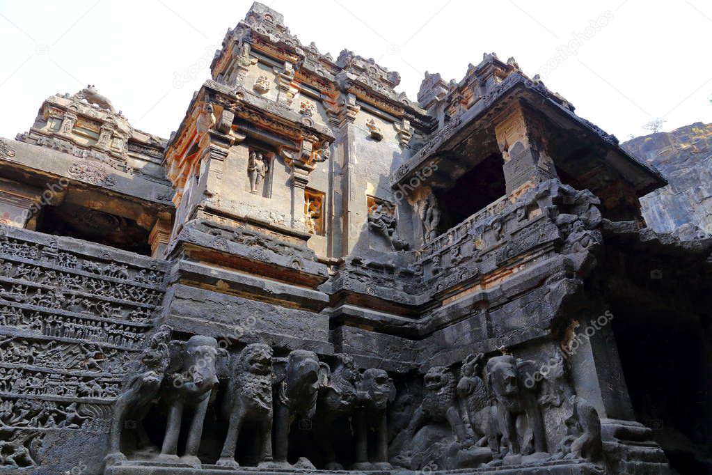 Templo de las cuevas de Ellora, los templos rocosos, AURANGABAD, MAHARASHTRA en la India central ...