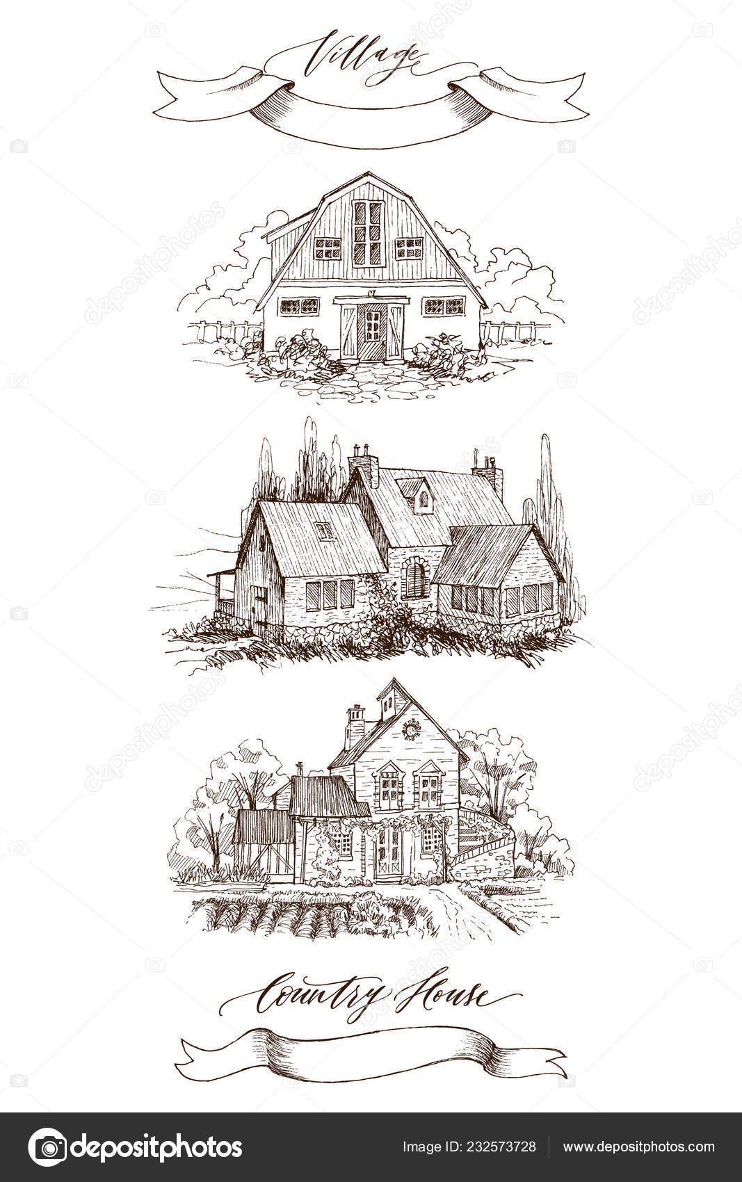 Old Farm House Drawing