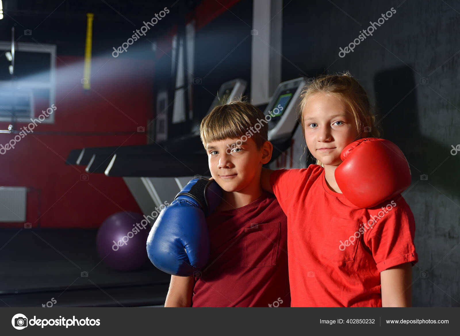 Brother Sister Boxing Gloves Hugging Each Other Children Boxing Stock ...