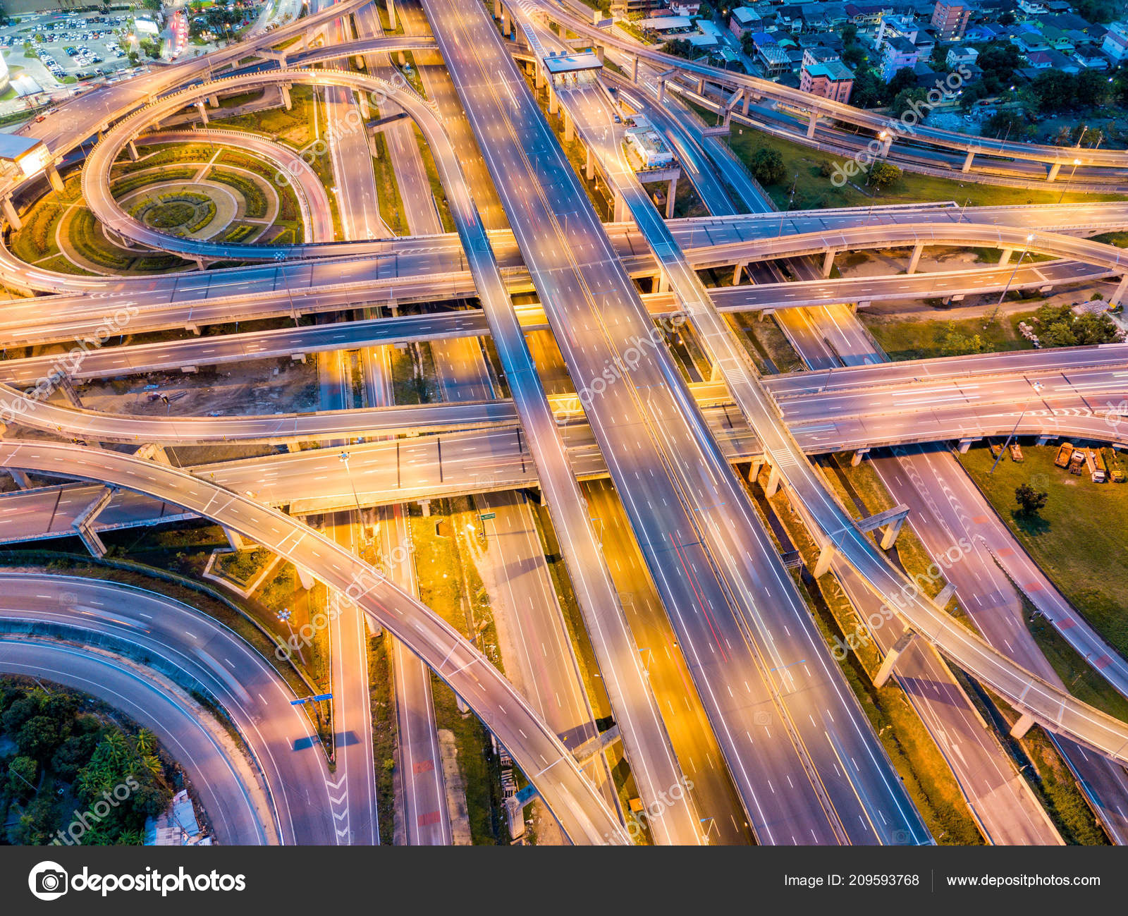 Top View Highway Road Junctions Night Intersecting Freeway Road ...