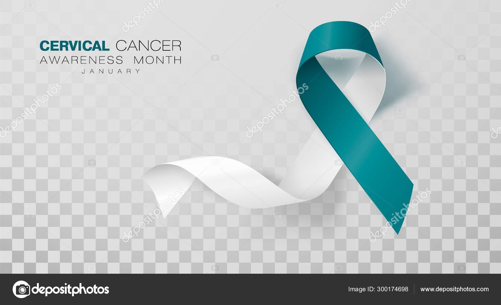 Cervical Cancer Awareness Month. Teal And White Ribbon Isolated On ...
