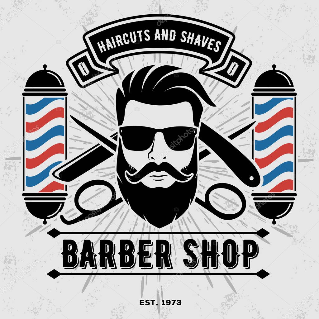 Barbería Logo Con Barra Peluquería Estilo Vintage Plantilla Vectorial ...