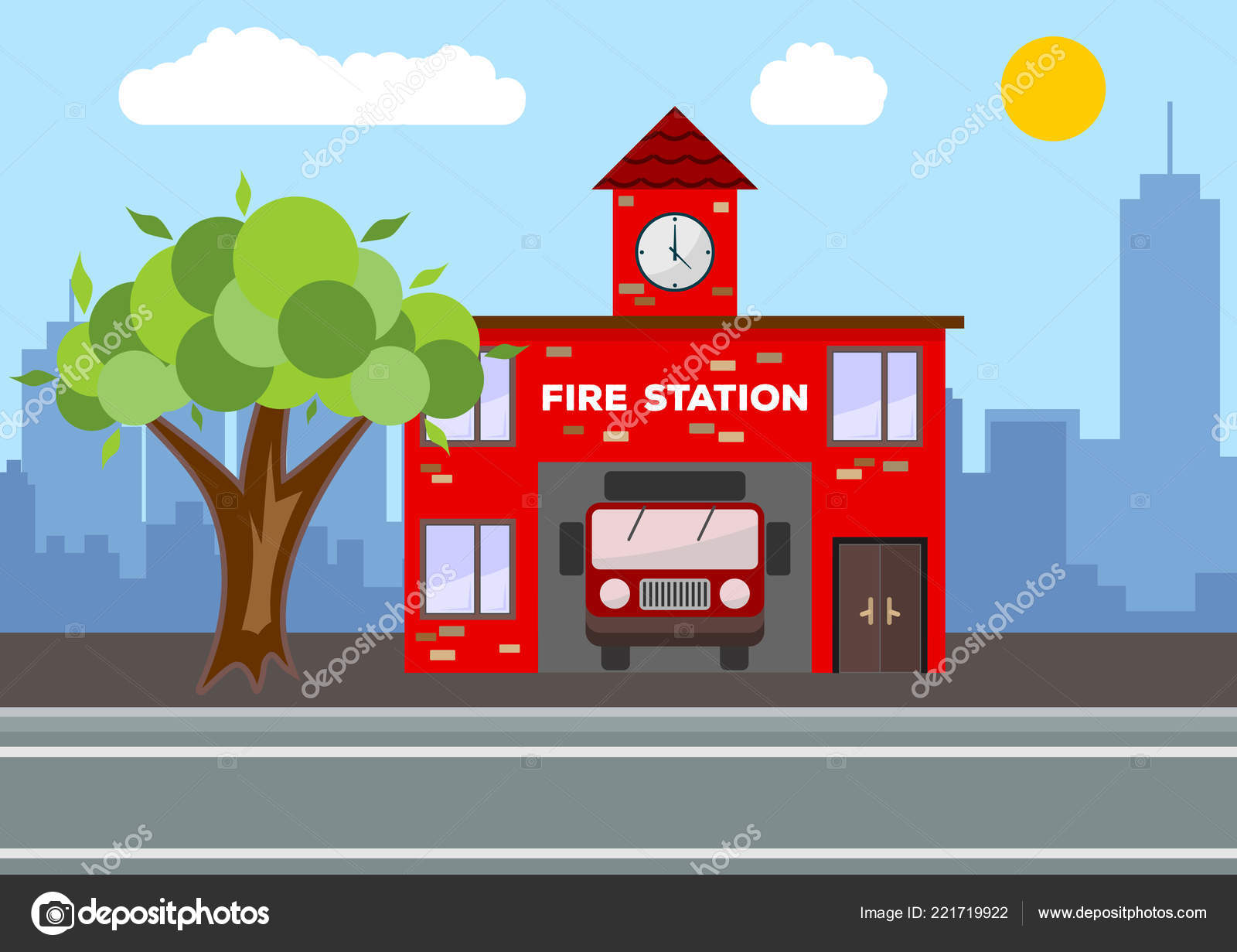 Edificio de estación de bomberos. Concepto de paisaje urbano. Diseño ...