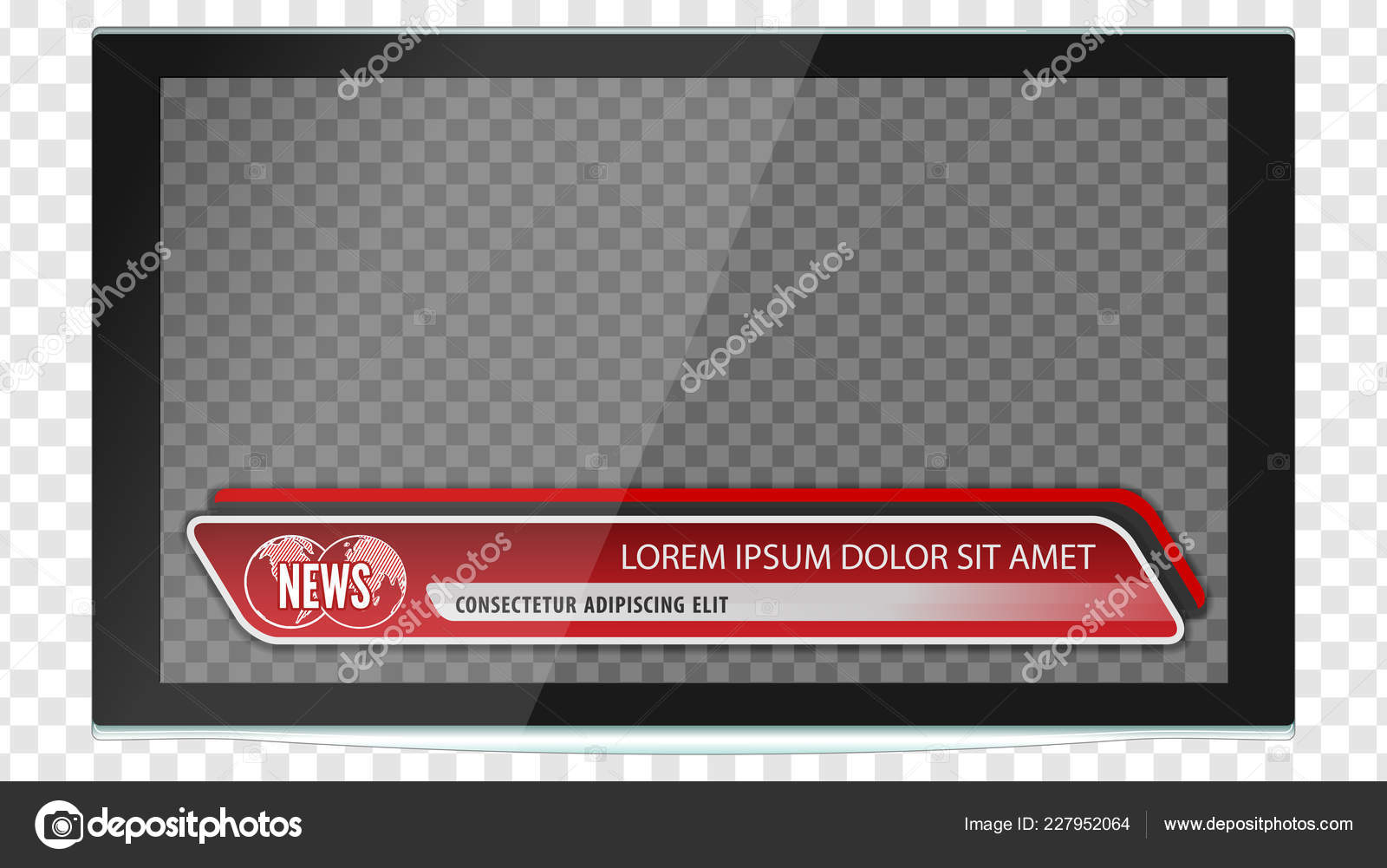 TV realistic flat screen lcd, plasma with news bars for Video headline ...