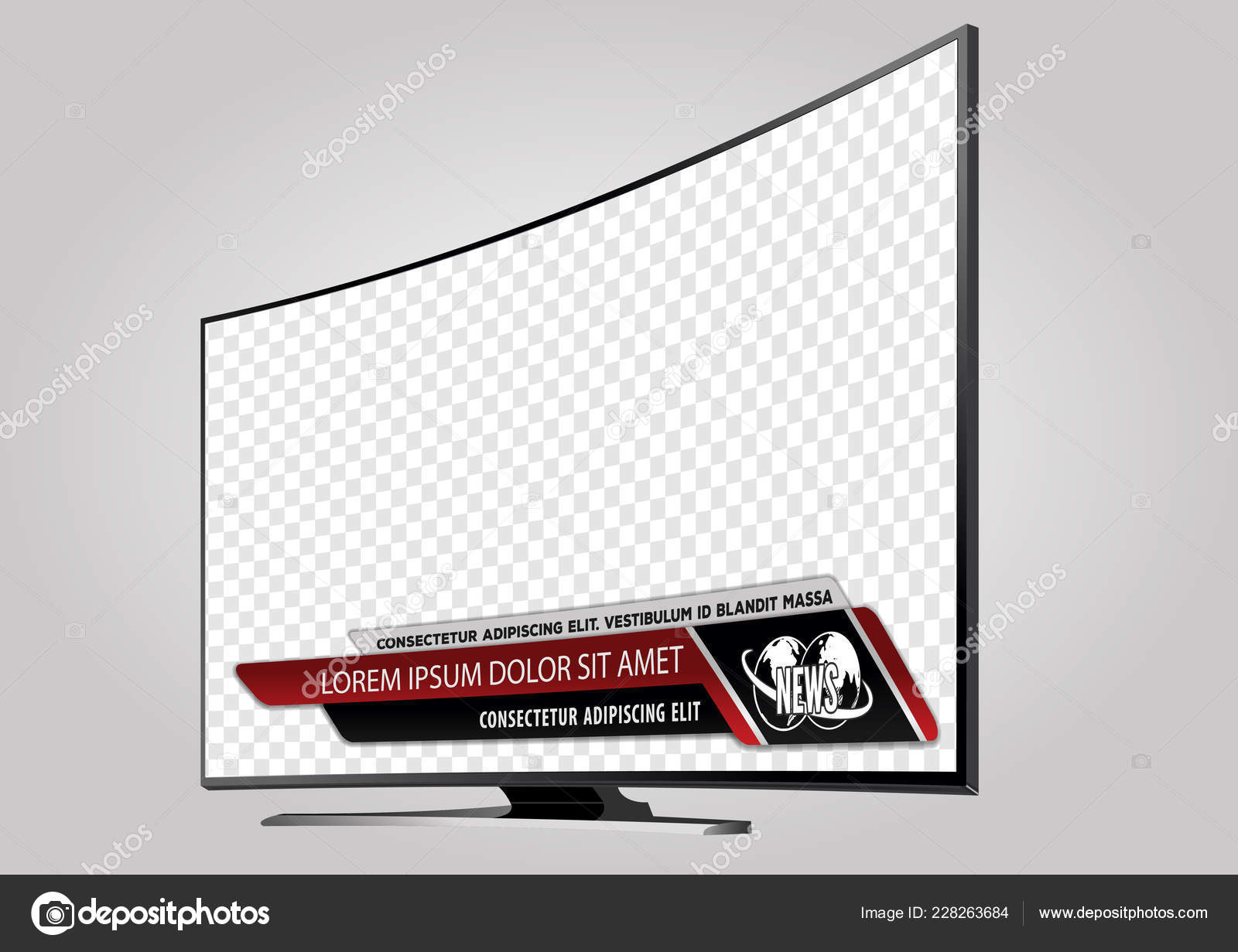 Curved TV screen lcd, plasma with news bars for Video headline title or ...