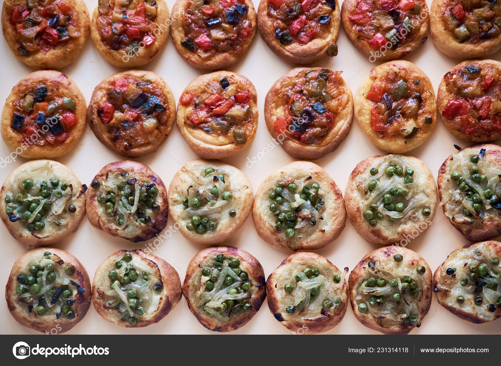 Many Freshly Baked Mini Pizzas Cocas Traditional Spanish Pastry ...