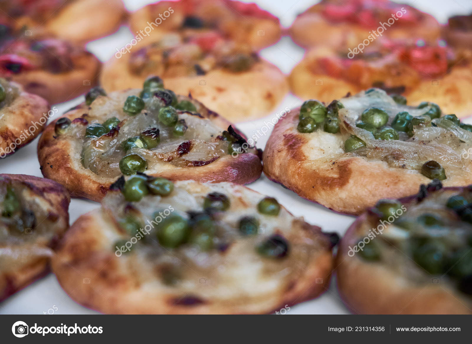 Close Freshly Baked Mini Pizzas Cocas White Background Traditional ...