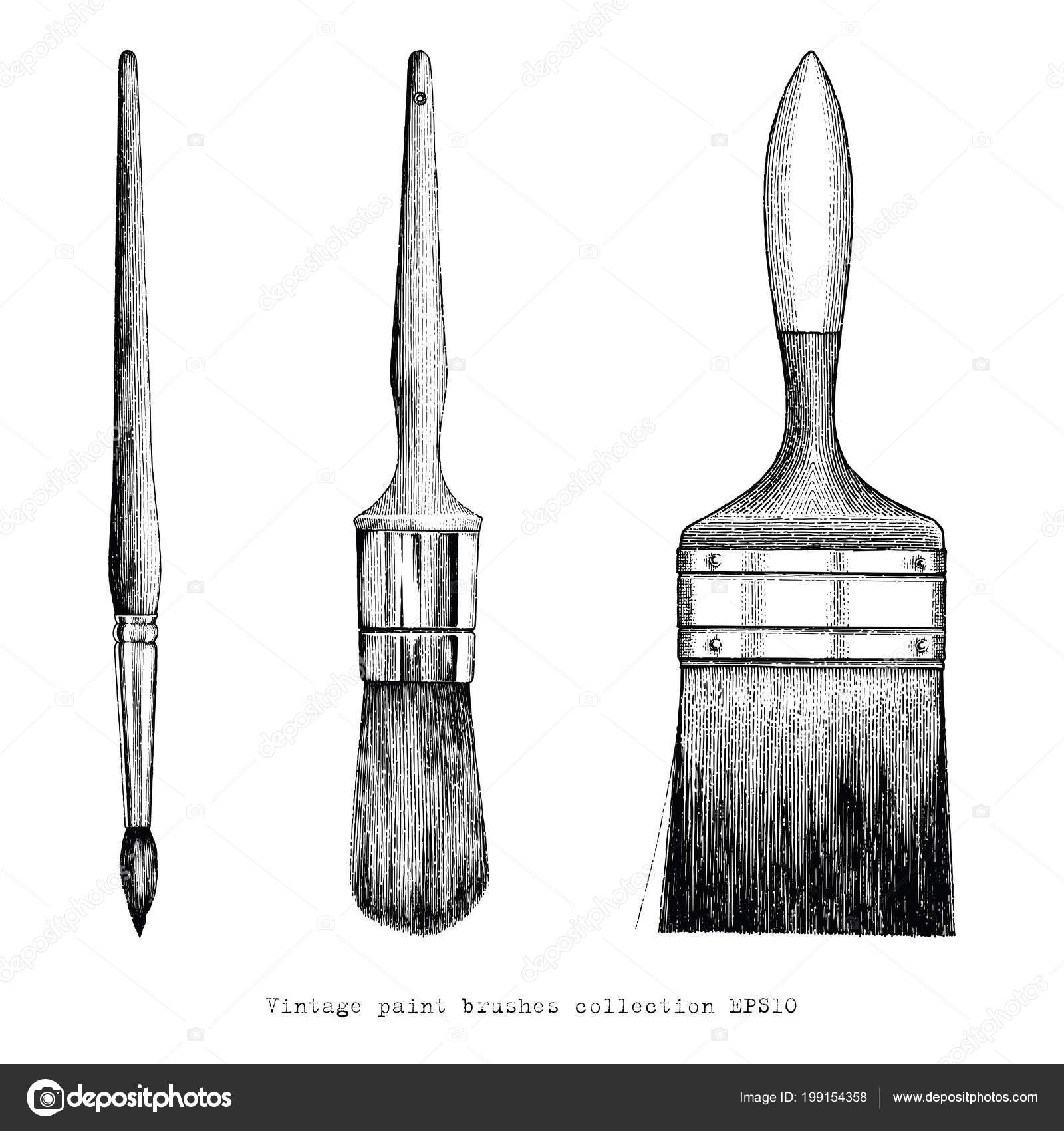 Vintage Paint Brushes Collection Hand Drawing Stock Illustration by ...