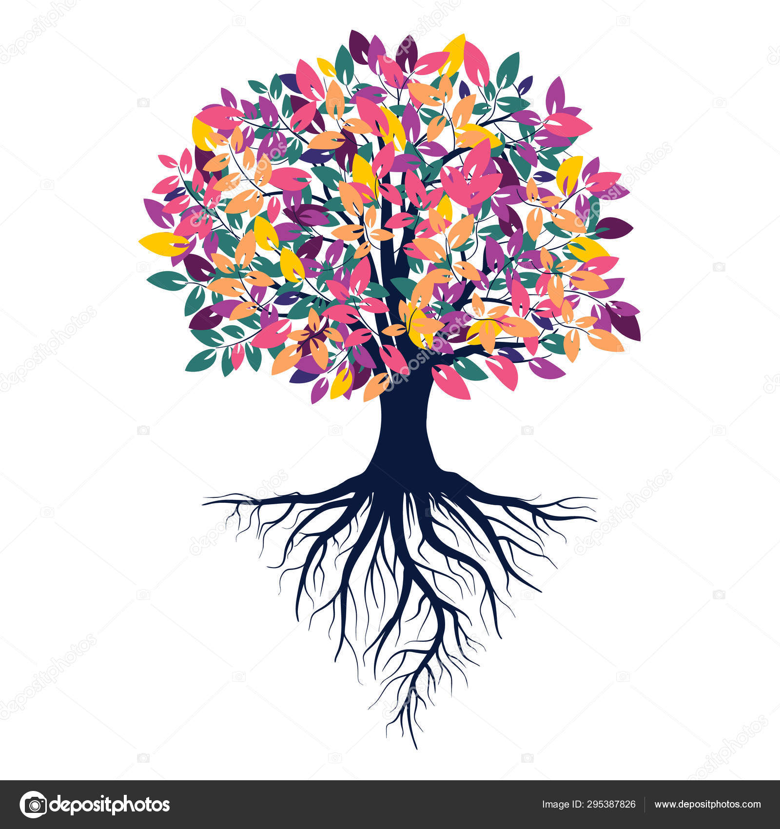 Tree With Roots And Leaves