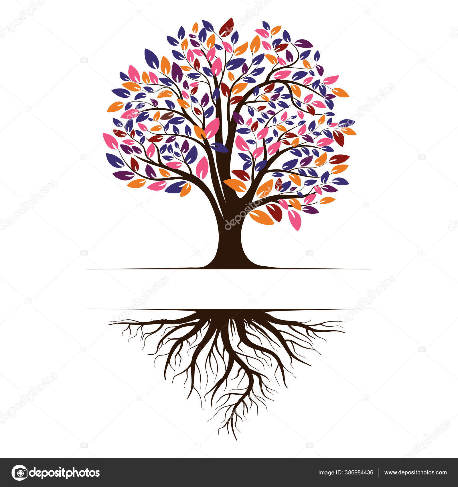 Logo Green Tree Roots Leaves Vector Illustration Icon Isolated White ...