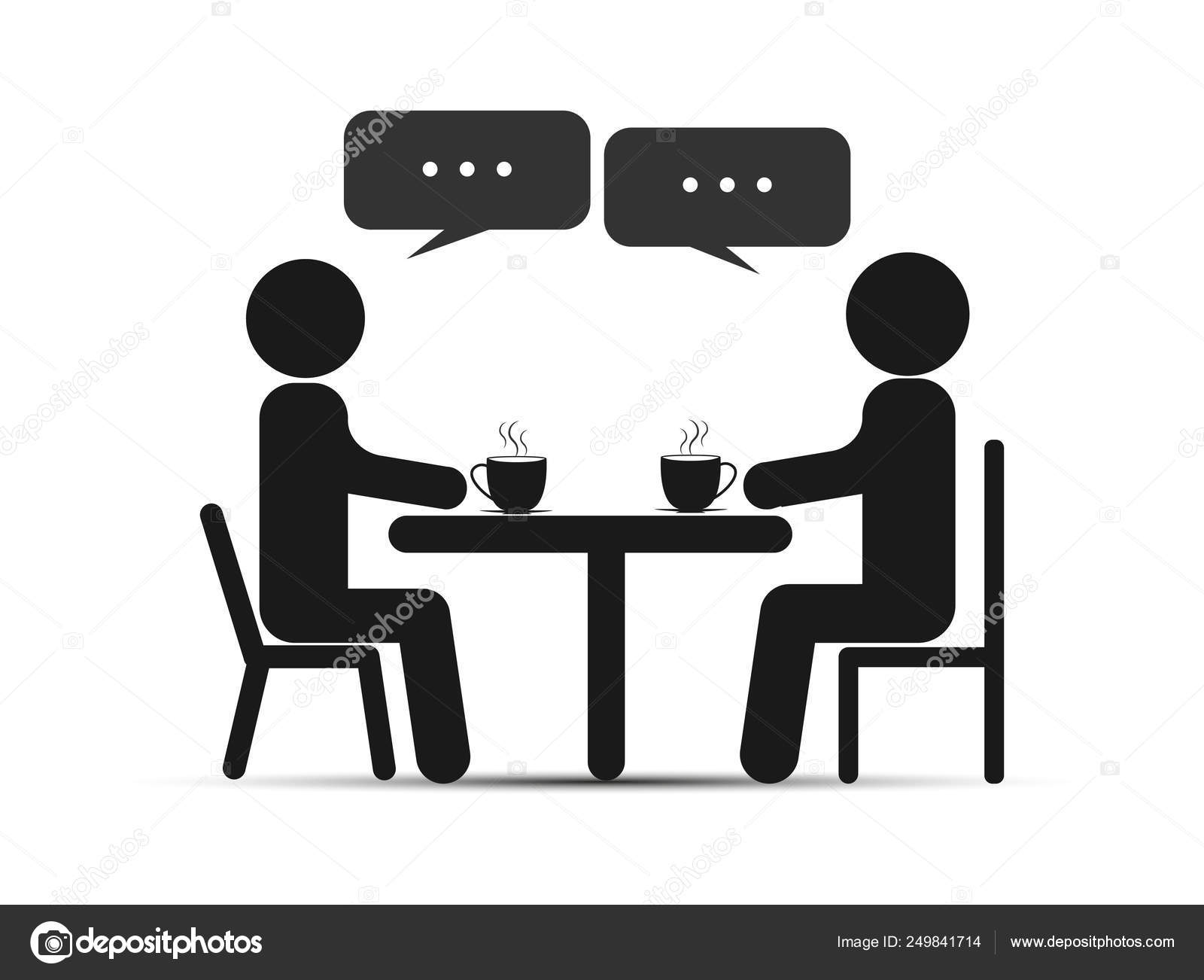Two people sit at a table and drink tea or coffee ⬇ Vector Image by ...